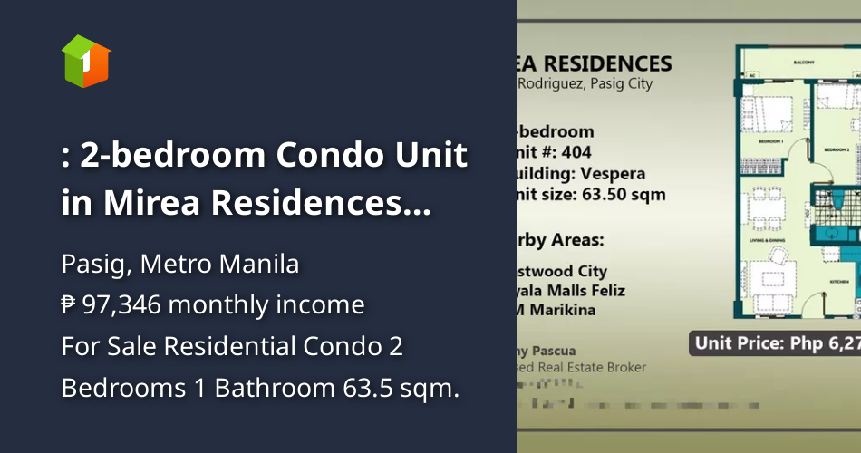 : 2-bedroom Condo Unit in Mirea Residences Pasig near Eastwood [Condos ...