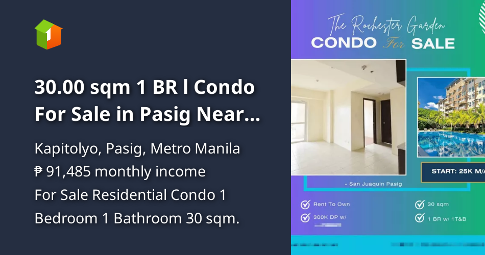 30.00 sqm 1 BR l Condo For Sale in Pasig Near Airport/Taguig/Megamall ...