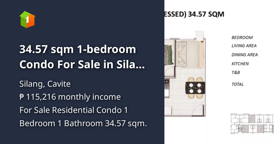 34.57 sqm 1-bedroom Condo For Sale in Silang Cavite | Aliento ...