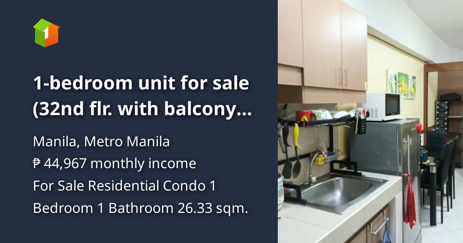 1-bedroom unit for sale (32nd flr. with balcony) Manila Residences ...