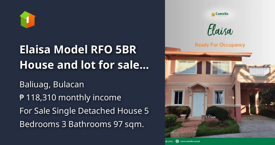 Elaisa Model RFO 5BR House and lot for sale in Camella Baliwag Bulacan ...