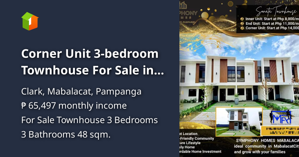 Corner Unit 3-bedroom Townhouse For Sale in Clark Mabalacat Pampanga [Houses and Lots 🏘️ ...