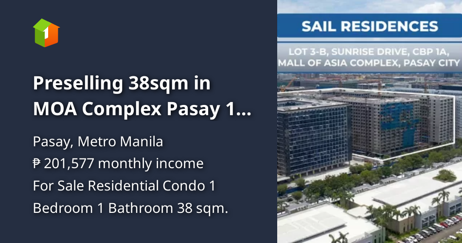 Preselling 38sqm in MOA Complex Pasay 1 bedroom No Spot DP [Condo 🏙️ ...