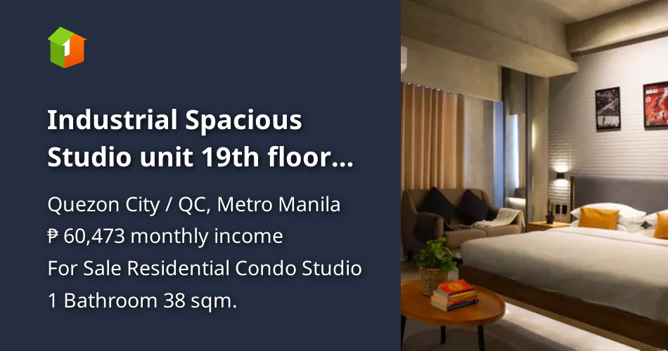 Industrial Spacious Studio unit 19th floor with balcony and city view ...