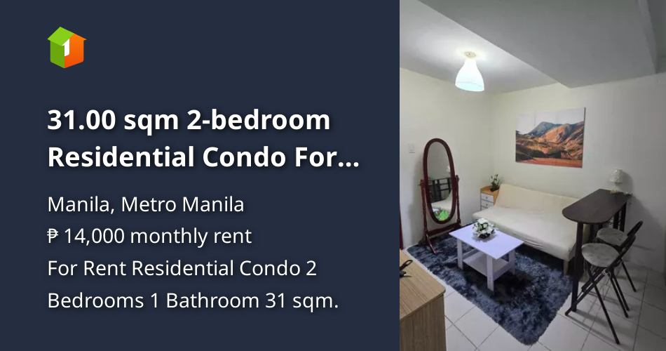 31.00 sqm 2-bedroom Residential Condo For Rent in Tondo Manila [Condos ...