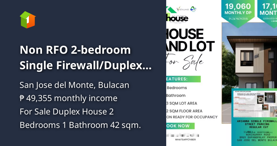 Non RFO 2-bedroom Single Firewall/Duplex House For Sale in San Jose Del ...