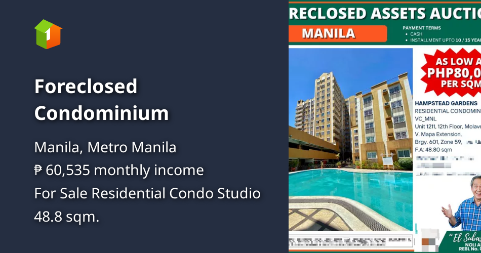 Foreclosed Condominium [Condos 🏙️] (July 2025) in Manila, Metro Manila ...