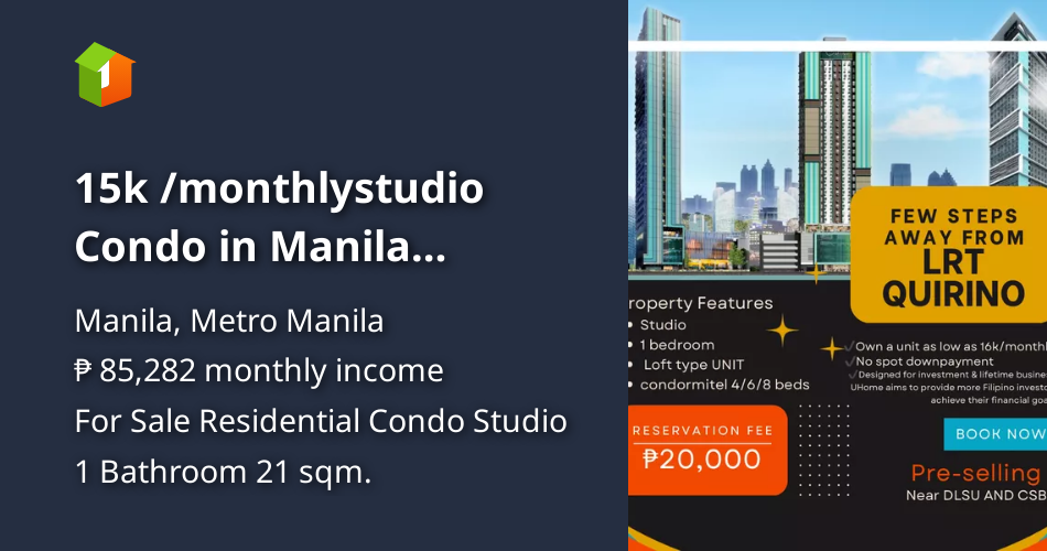 15k /monthlystudio Condo in Manila Preselling near Benilde Dlsu Taft ...