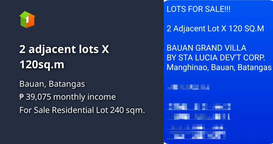 2 adjacent lots X 120sq.m [Lots 🚜] (March 2026) in Bauan, Batangas for sale