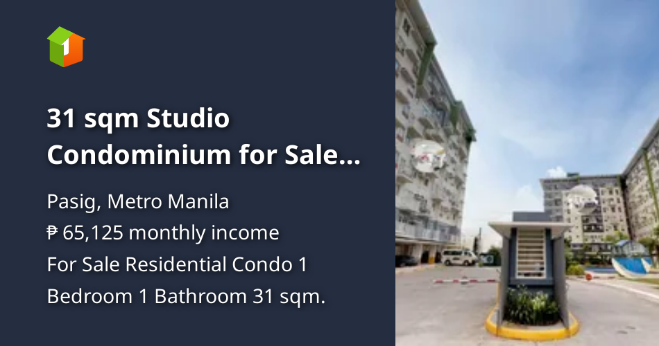 31 sqm Studio Condominium for Sale in Pasig City [Condos 🏙️] (May 2026 ...