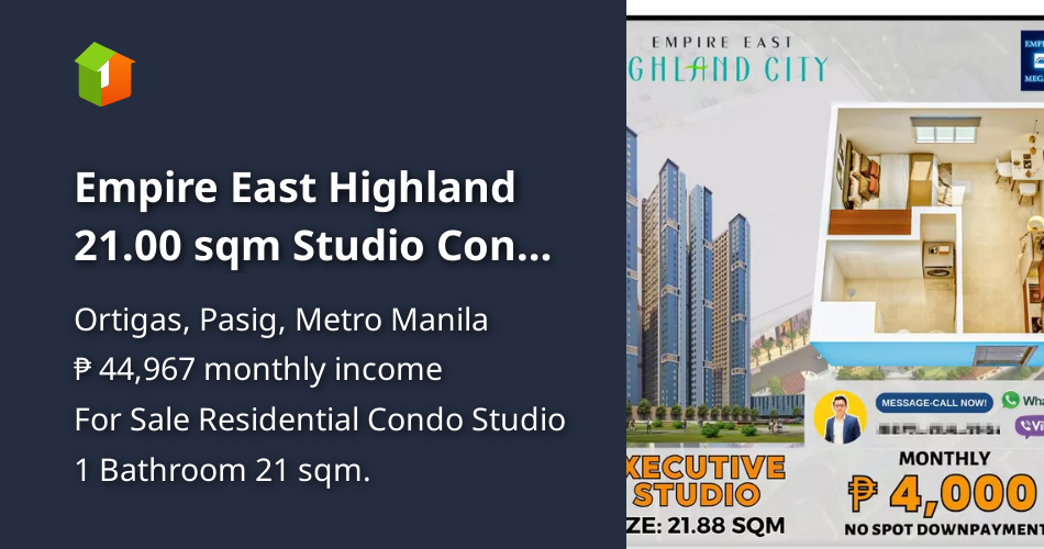 Empire East Highland 21.00 sqm Studio Condo For Sale in Ortigas Pasig [Condos 🏙️] (April 2025 ...