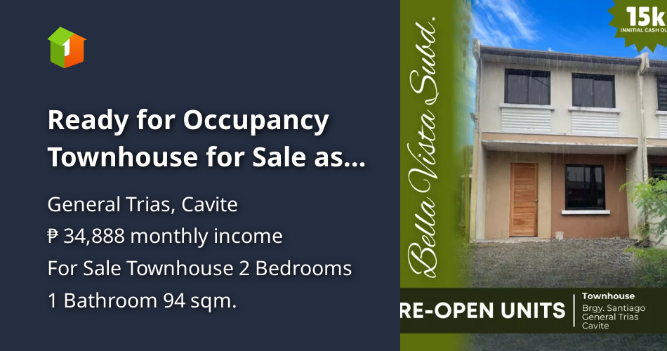 Ready for Occupancy Townhouse for Sale as is where is Low DP to Move In ...
