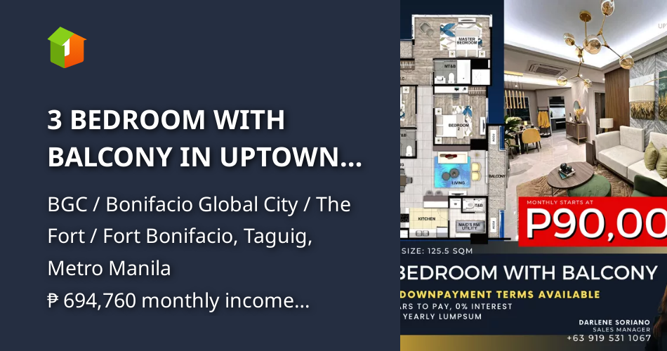 3 BEDROOM WITH BALCONY IN UPTOWN BGC | NO DOWNPAYMENT [Condos 🏙️] (February 2023) in BGC ...
