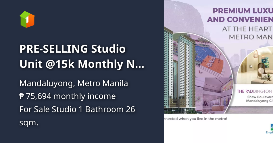 PRE-SELLING Studio Unit @15k Monthly NO DP-0% INTEREST for 5yrs ...