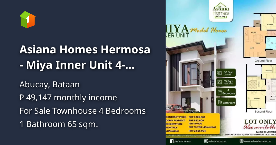 Asiana Homes Hermosa - Miya Inner Unit 4-bedroom Townhouse For Sale in Abucay Bataan [Houses and ...
