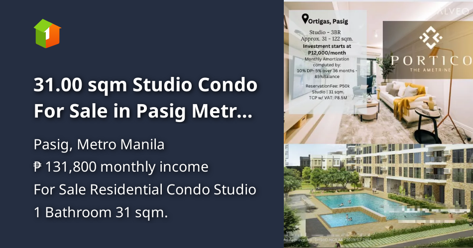 31.00 sqm Studio Condo For Sale in Pasig Metro Manila [Condos 🏙️ ...