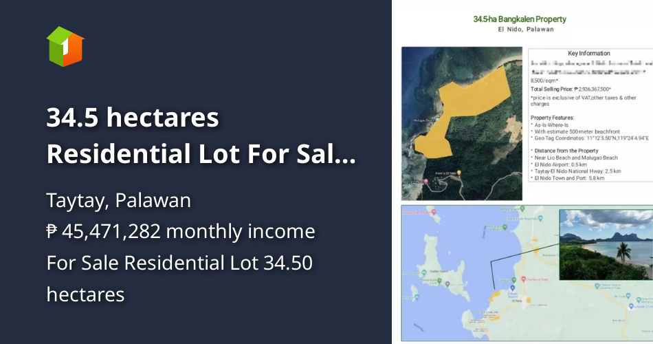 34.5 hectares Residential Lot For Sale in Taytay Palawan [Lots 🚜 ...