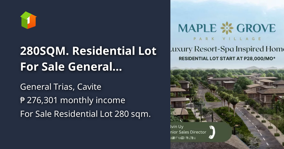 280SQM. Residential Lot For Sale General Trias|Maple Grove Megaworld ...