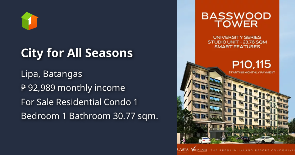 City for All Seasons [Condos 🏙️] (April 2024) in Lipa, Batangas for sale