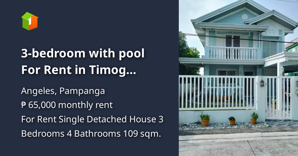 3-bedroom with pool For Rent in Timog Park.Residences Angeles Pampanga ...