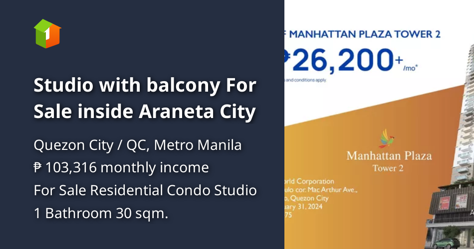 Studio with balcony For Sale inside Araneta City [Condos 🏙️] (August ...