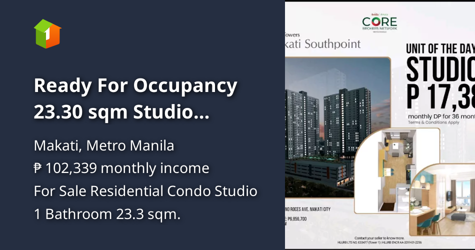 Ready For Occupancy 23.30 sqm Studio Residential Condo For Sale [Condos ...