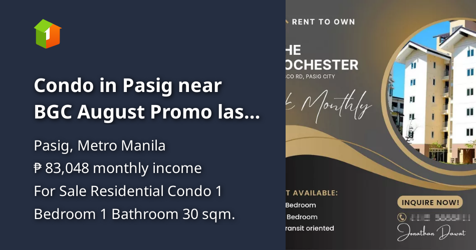 Condo in Pasig near BGC August Promo last 1 unit left new tower [Condos ...