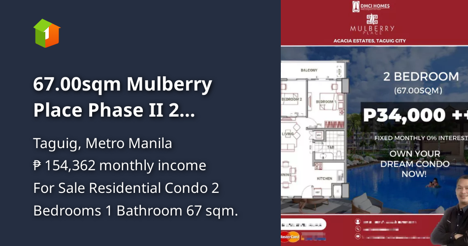 67.00sqm Mulberry Place Phase II 2 Bedroom Residential condo for sale ...