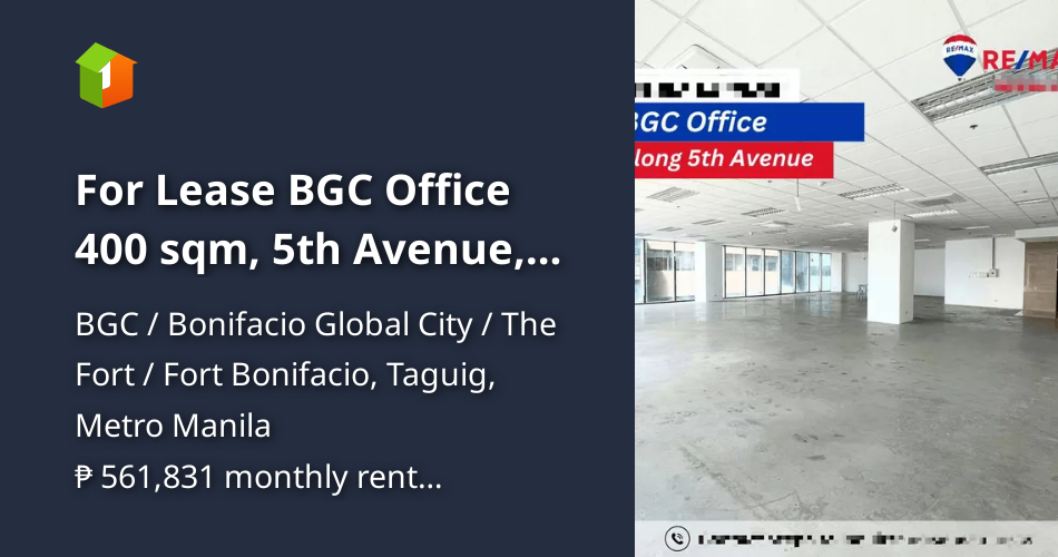 For Lease BGC Office 400 sqm, 5th Avenue, Bonifacio Global City ...