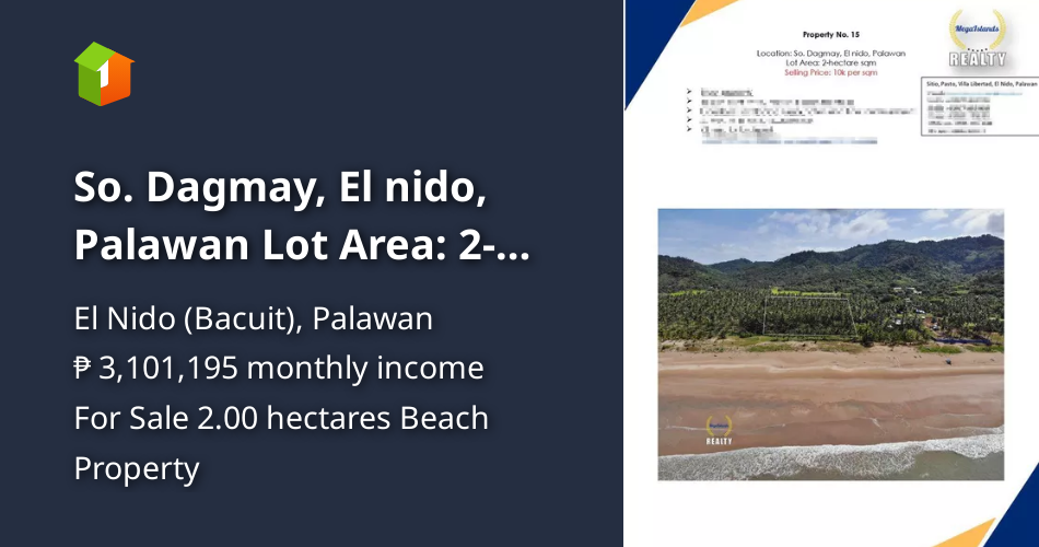So. Dagmay, El nido, Palawan Lot Area: 2-hectare sqm [Beach Properties ...