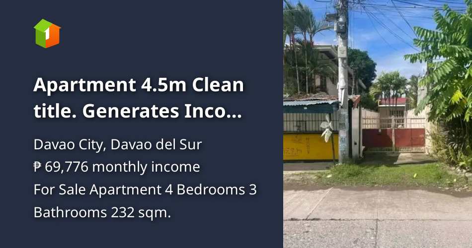 Apartment 4.5m Clean title. Generates Income Davao city [Condos 🏙️ ...