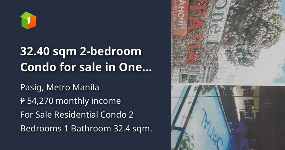 32.40 sqm 2-bedroom Condo for sale in One Spatial, Pasig, Metro Manila ...