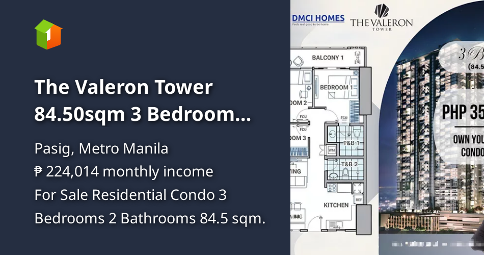 The Valeron Tower 84.50sqm 3 Bedroom Residential condo for sale in ...