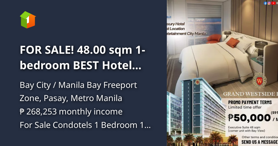 FOR SALE! 48.00 sqm 1-bedroom BEST Hotel Investment [Condo 🏙️] (June ...