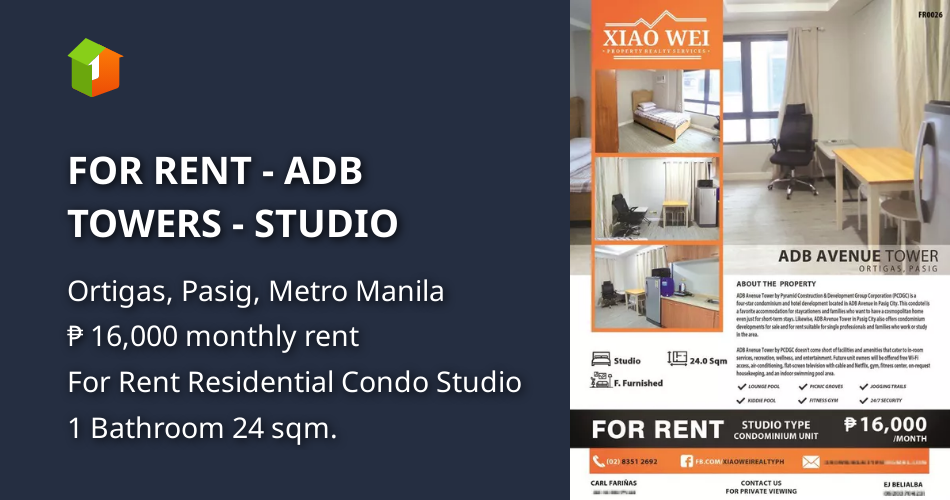 FOR RENT - ADB TOWERS - STUDIO [Condos 🏙️] (June 2024) in Ortigas ...