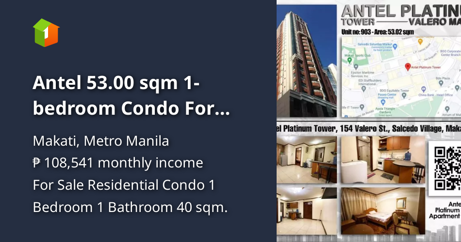 Antel 53.00 sqm 1-bedroom Condo For Sale in Makati Metro Manila [Condos ...