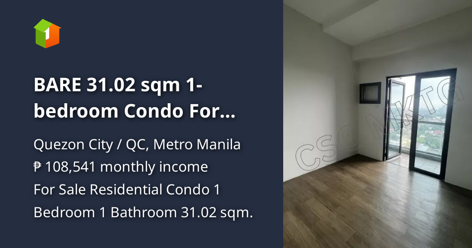 BARE 31.02 sqm 1-bedroom Condo For Sale in Katipunan, QC Metro Manila ...