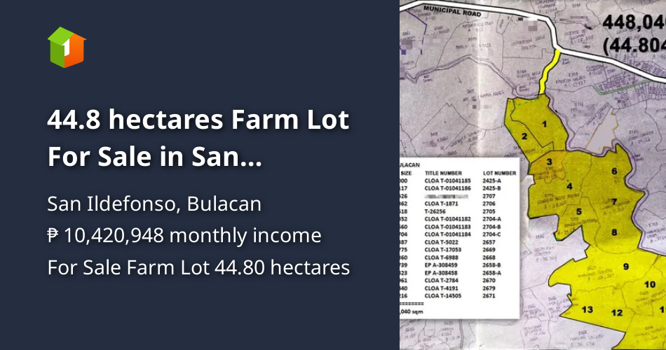 44.8 hectares Farm Lot For Sale in San Ildefonso, Brgy. Umpucan [Lots 🚜 ...