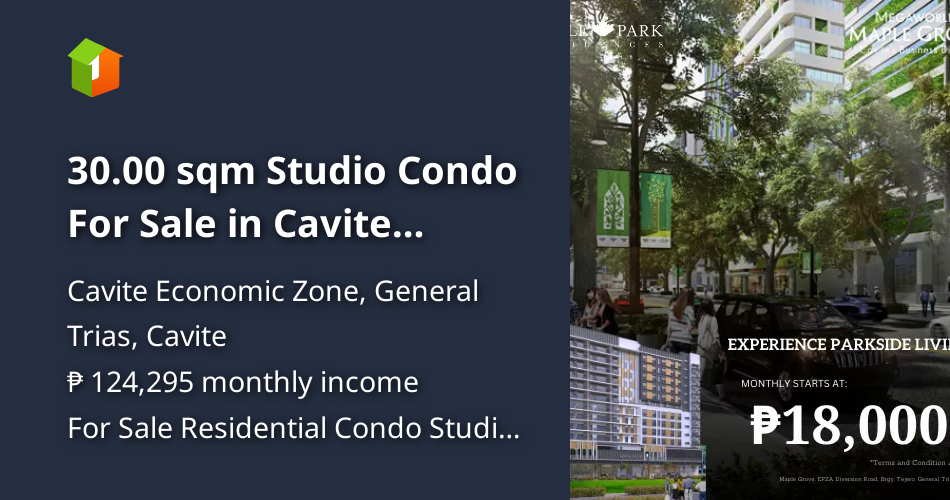 30.00 sqm Studio Condo For Sale in Cavite Economic Zone General Trias [Condos 🏙️] (February 2024 ...