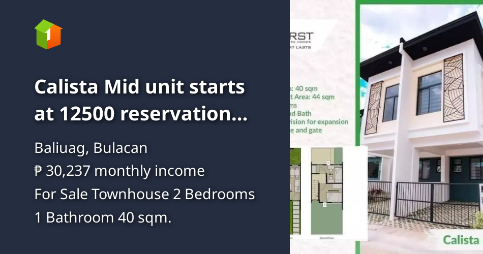 Calista Mid unit starts at 12500 reservation fee [Houses and Lots 🏘️ ...