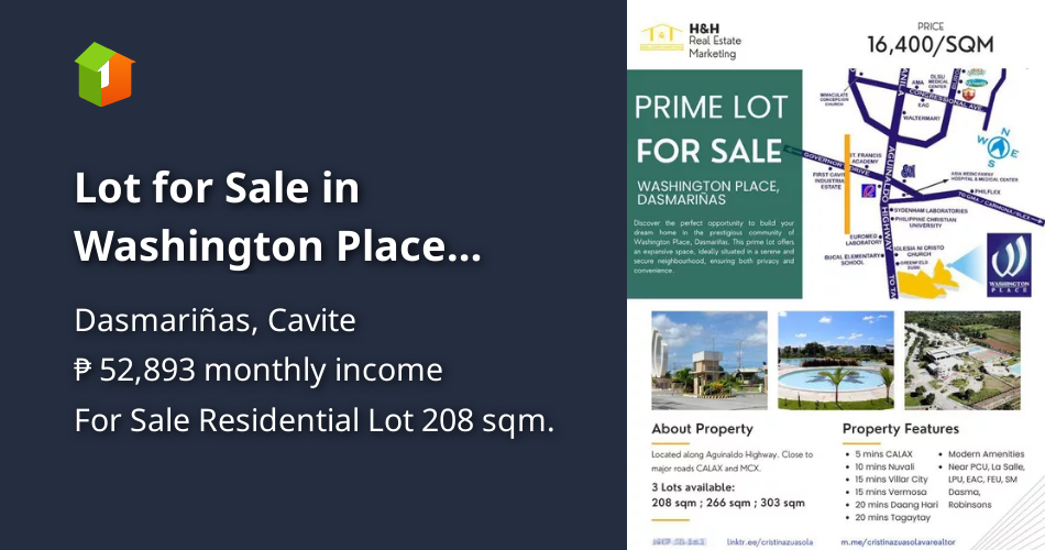 Lot for Sale in Washington Place Dasma near CALAX, PCU, SM Dasma, FEU ...