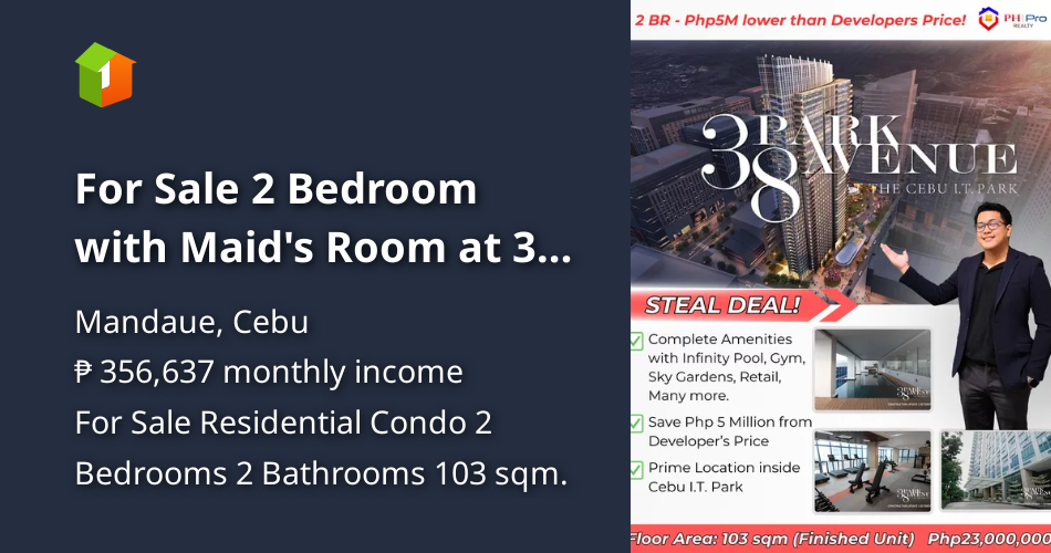 For Sale 2 Bedroom with Maid's Room at 38 Park [Condos 🏙️] (February ...