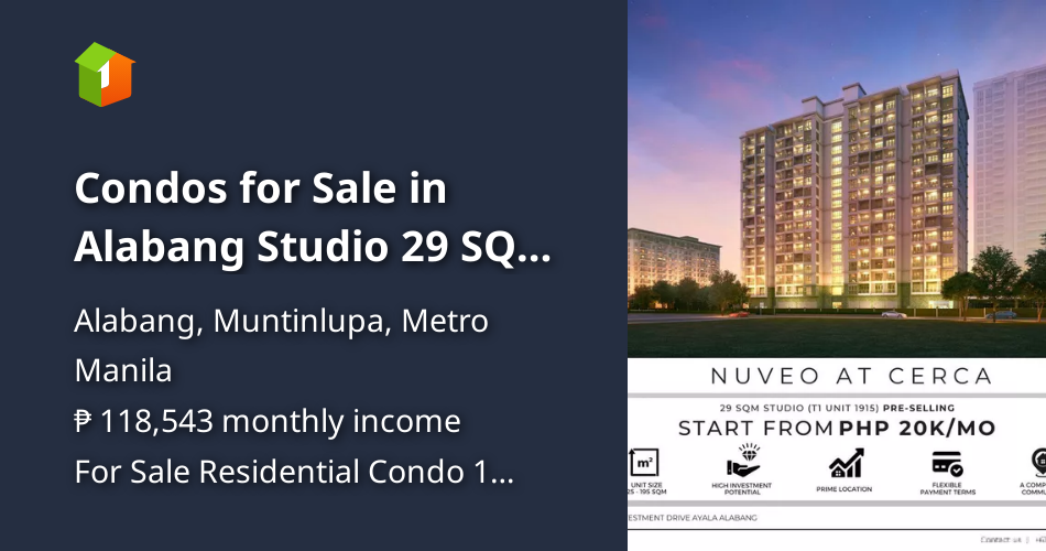 Condos for Sale in Alabang Studio 29 SQM with Balcony Pre Selling ...