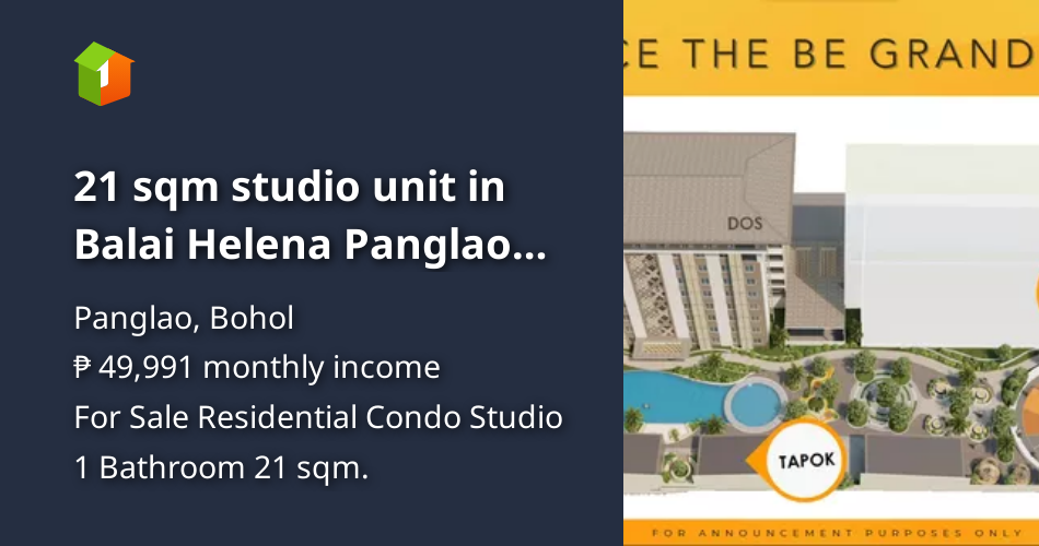 21 sqm studio unit in Balai Helena Panglao Bohol| Preselling Condo ...