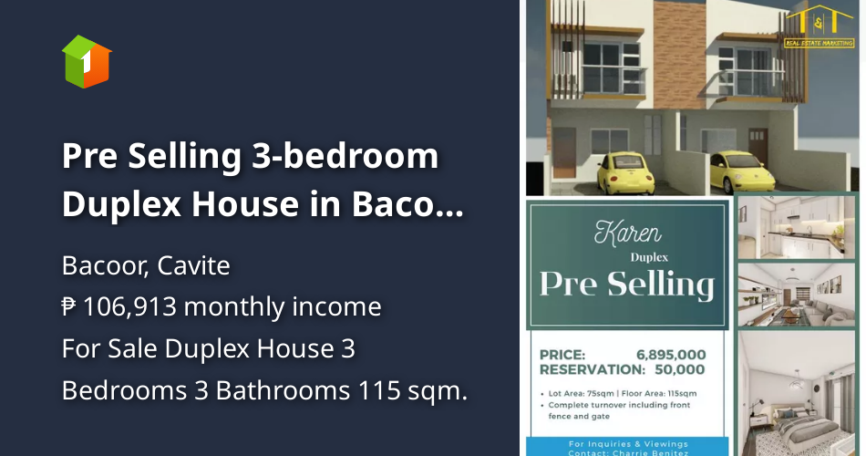Pre Selling 3-bedroom Duplex House in Bacoor City, Cavite [Houses and ...