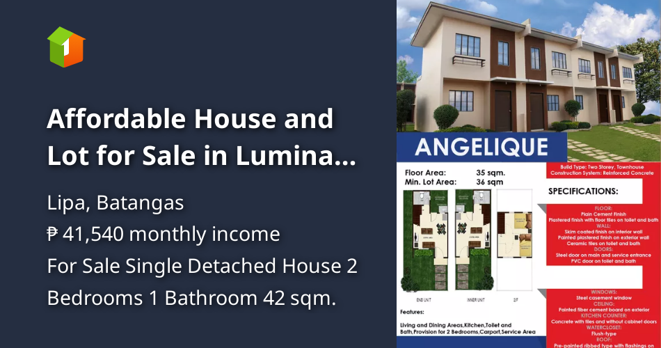 Affordable House and Lot for Sale in Lumina Lipa City: Low Downpayment ...