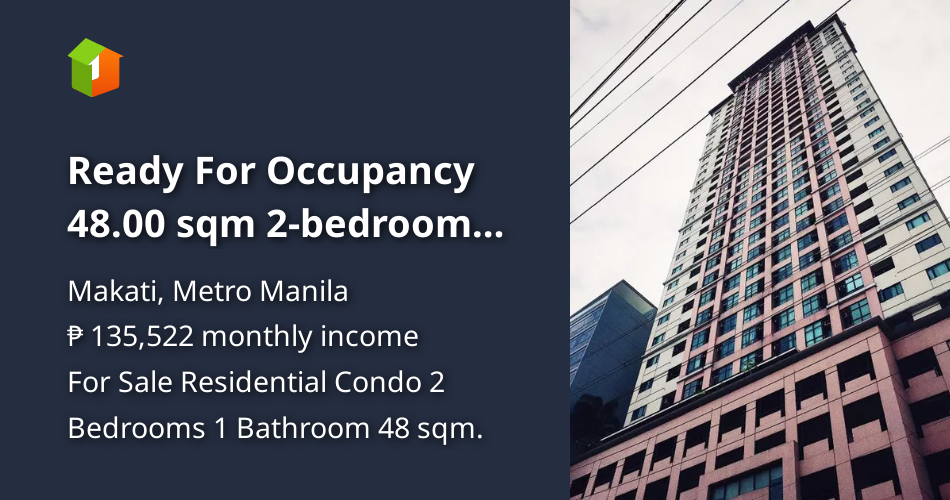 Ready For Occupancy 48.00 sqm 2-bedroom Residential Condo For Sale in ...