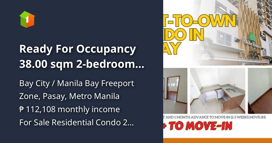Ready For Occupancy 38.00 sqm 2-bedroom Residential Condo For Sale in ...