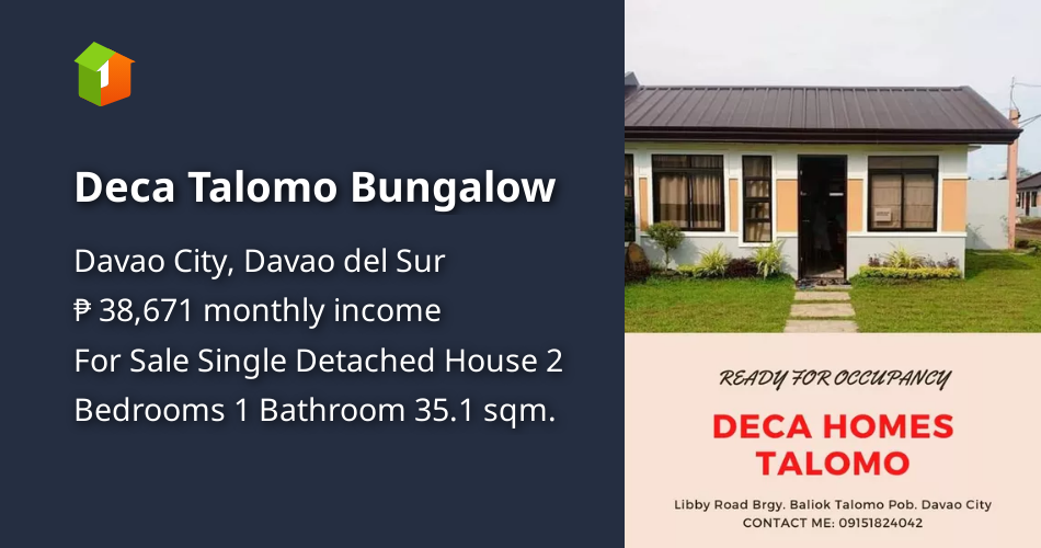 Deca Talomo Bungalow [Houses and Lots 🏘️] (April 2023) in Davao City ...
