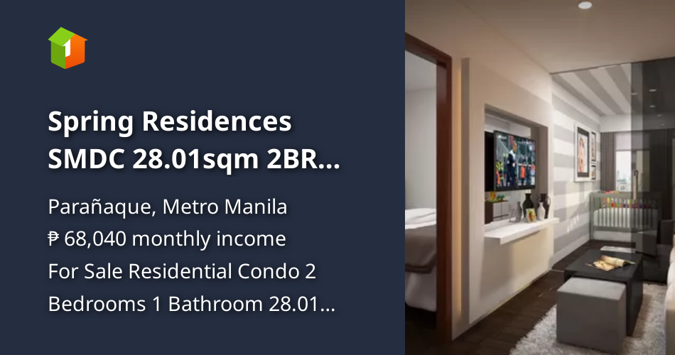 Spring Residences SMDC 28.01sqm 2BR Rent to Own Parañaque Metro Manila ...